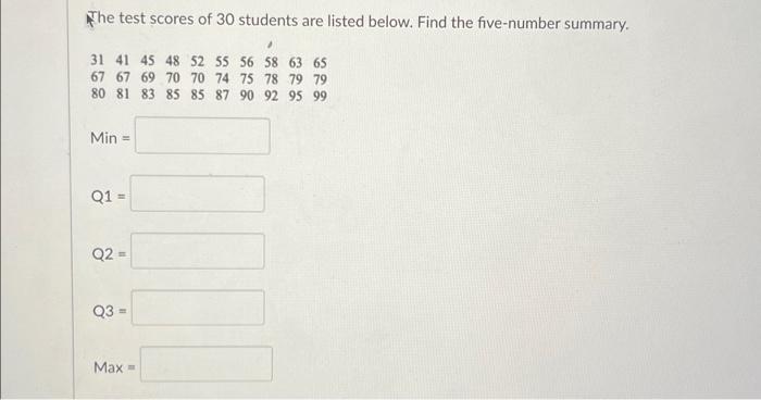 Solved The test scores of 30 students are listed below. Find | Chegg.com