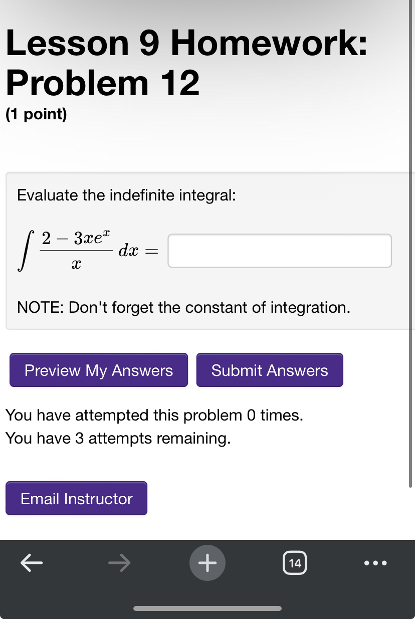 Solved Lesson 9 ﻿Homework: Problem 12(1 ﻿point)Evaluate the | Chegg.com