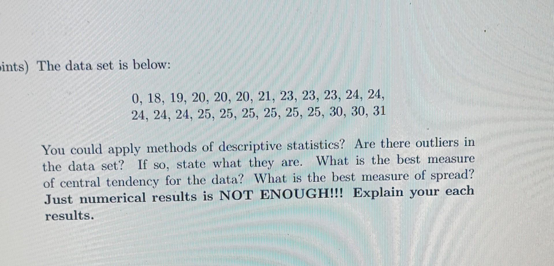 Solved ints) The data set is below: | Chegg.com
