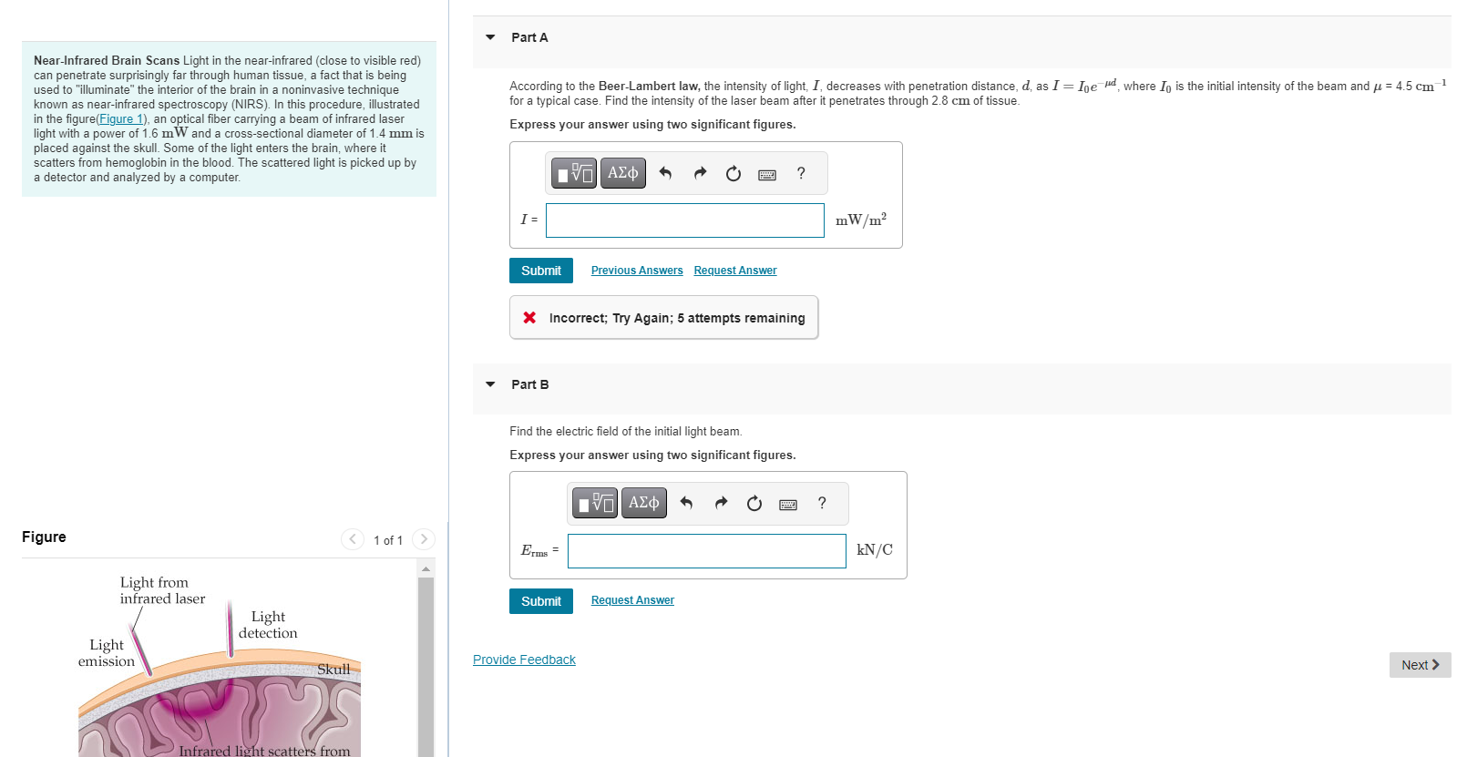 Solved Near-Infrared Brain Scans Light in the near-infrared | Chegg.com