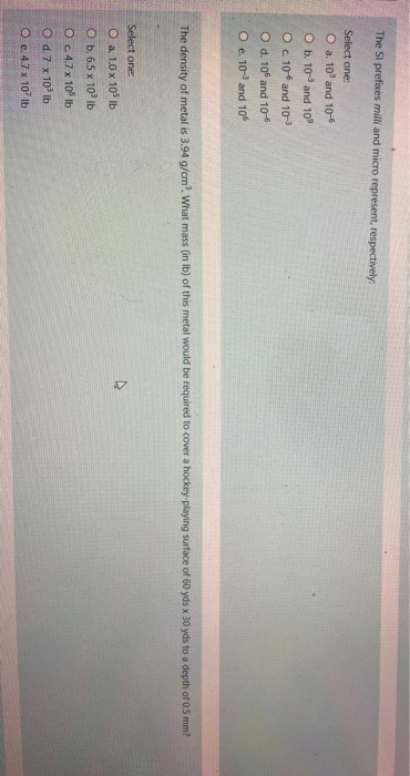Solved The Si prefixes milli and micro represent, | Chegg.com
