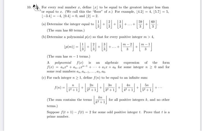 Solved For every real number x, define ⌊x⌋ to be equal to | Chegg.com
