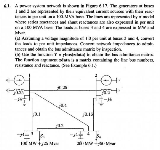 Solved 6.1. A power system network is shown in Figure 6.17. | Chegg.com