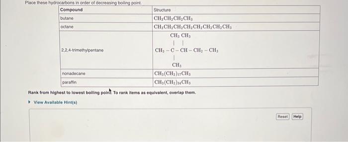 Solved Rank from highest to lowest boiling poine. To rank | Chegg.com