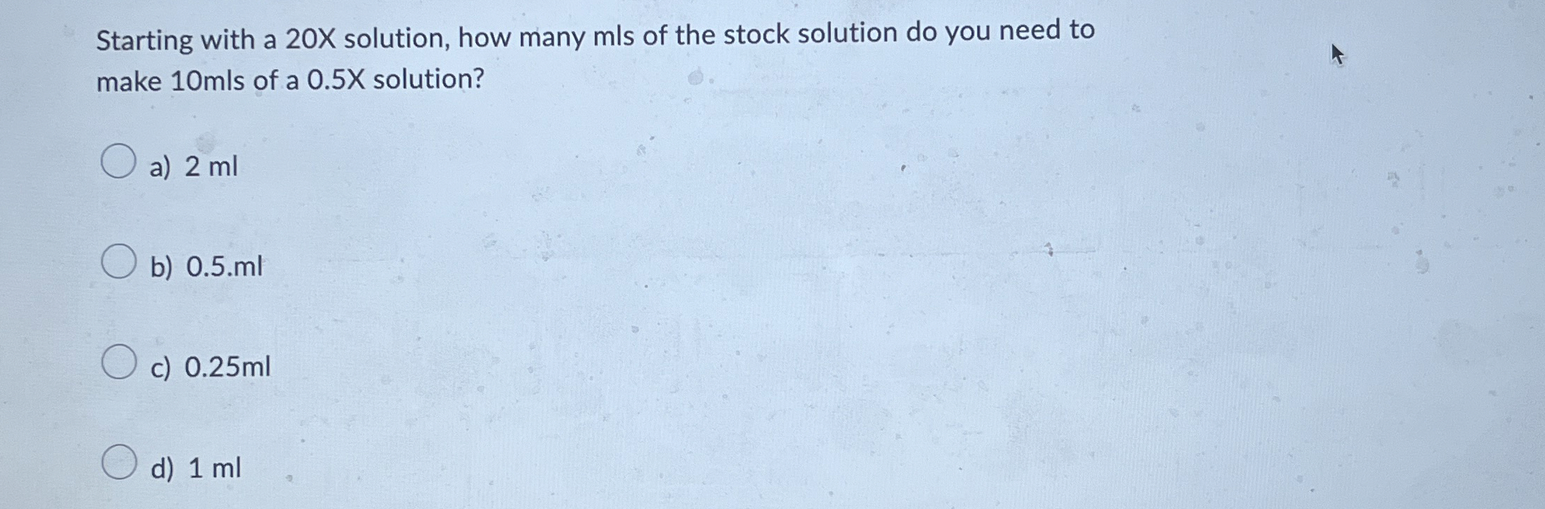 Solved Starting with a 20X solution, how many mls of the | Chegg.com