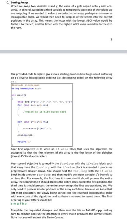 Solved C. Sorting Arrays When we swap two variables x and y, | Chegg.com