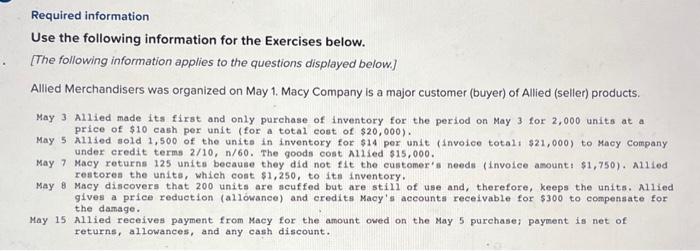 Solved Required information Use the following information | Chegg.com