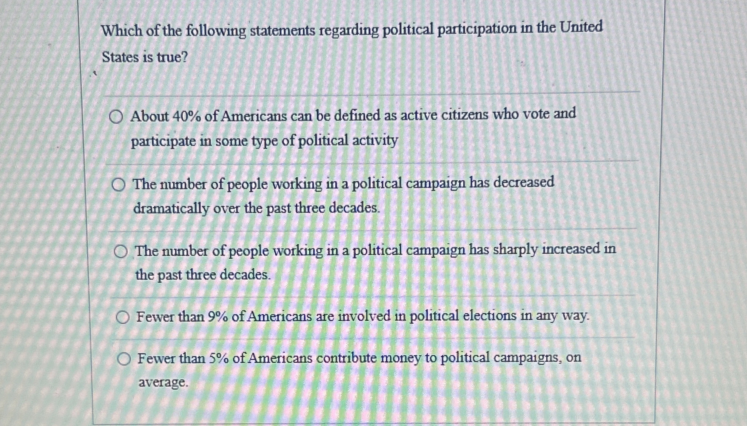 Solved Which of the following statements regarding political | Chegg.com