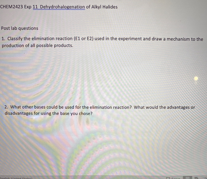 Solved EXPERIMENT 11 Dehydrohalogenation of Alkyl Halides | Chegg.com