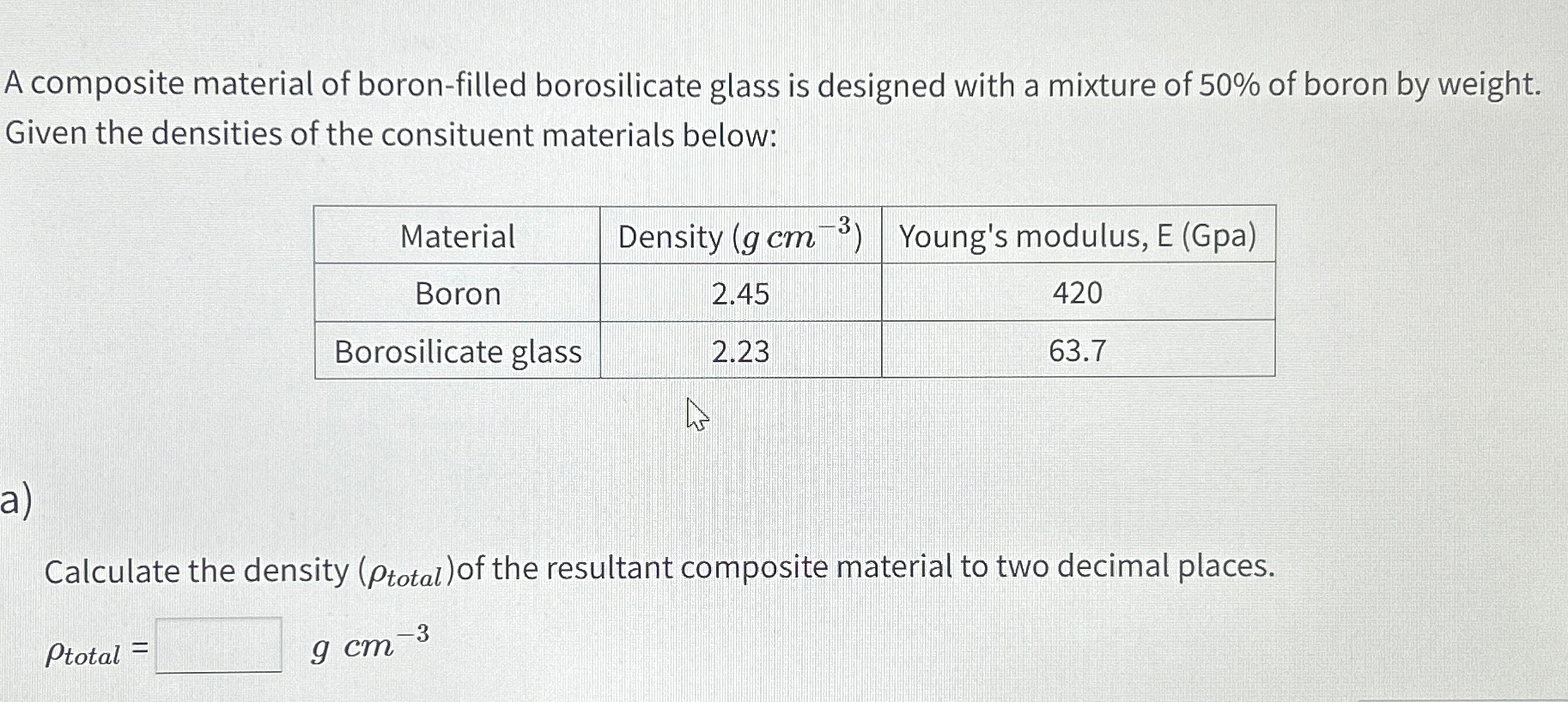 Solved A composite material of boron-filled borosilicate | Chegg.com