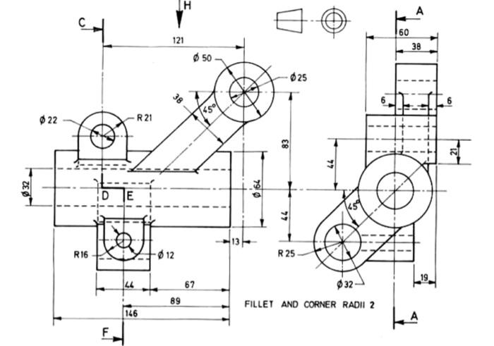 Solved Draw first angle multiview drawing.Draw sectioned | Chegg.com