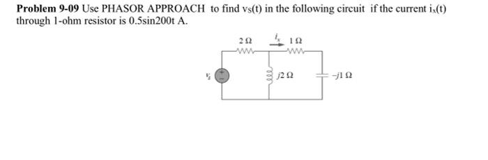 Solved Problem 9-09 Use PHASOR APPROACH to find vs(t) in the | Chegg.com