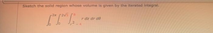 Solved Sketch the solid region whose volume is given by the | Chegg.com