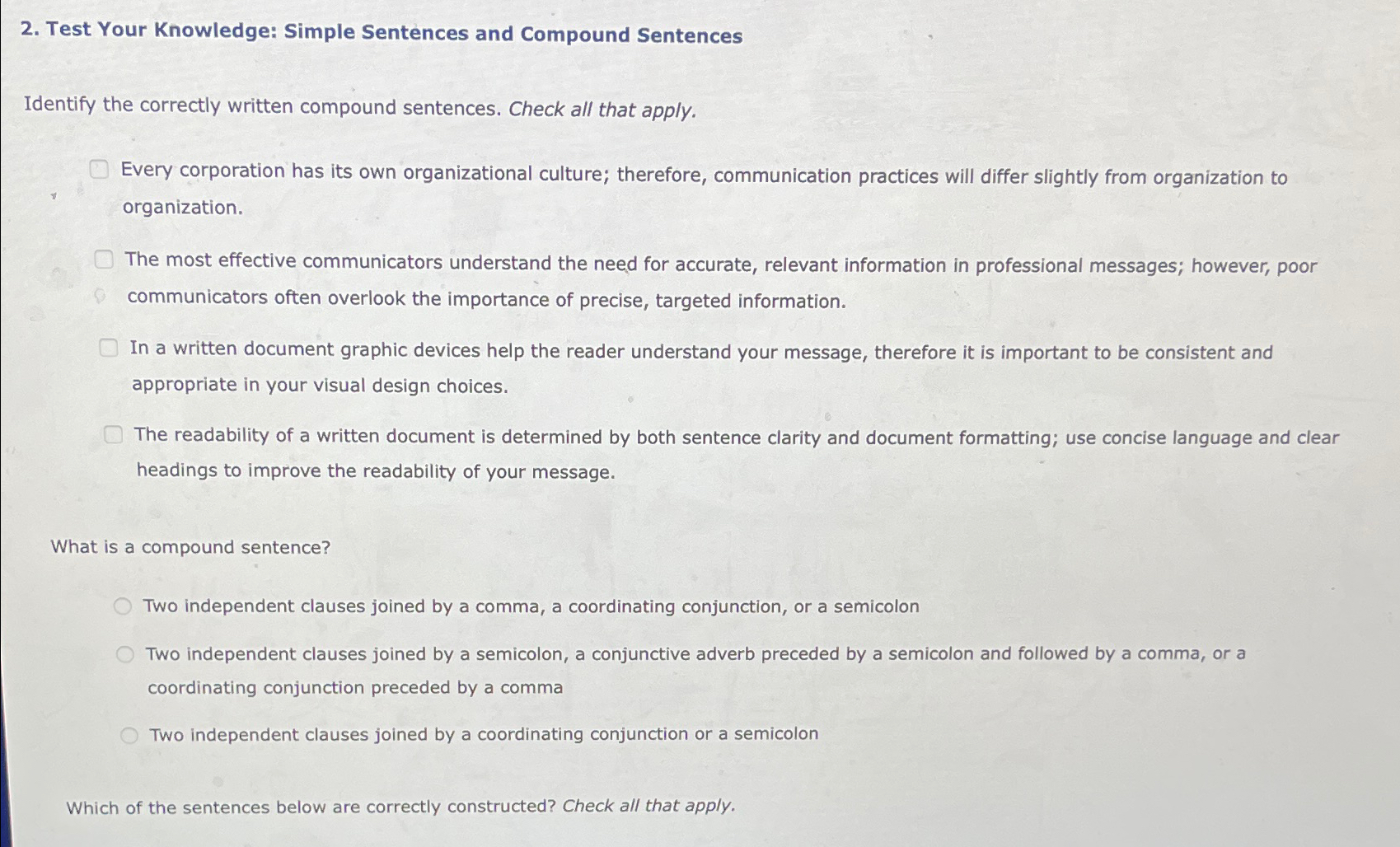 Solved Test Your Knowledge: Simple Sentences and Compound | Chegg.com