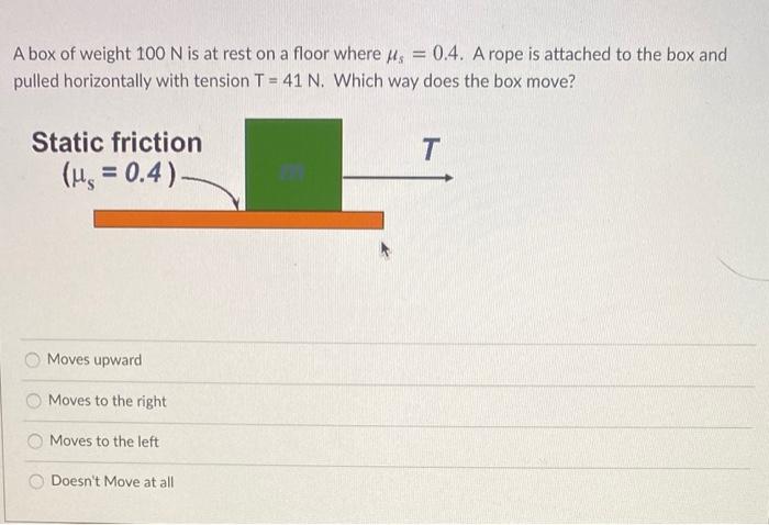 Solved - A box of weight 100 N is at rest on a floor where | Chegg.com