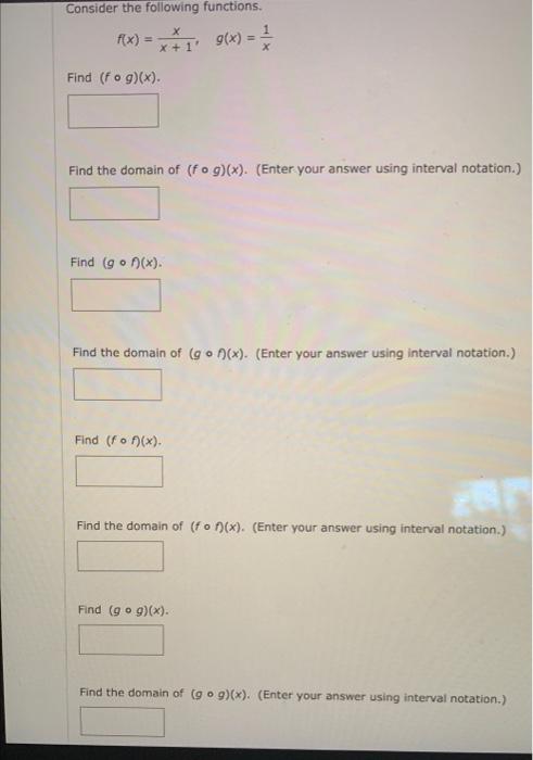 Solved Consider the following functions. f(x)=x+1x,g(x)=x1 | Chegg.com