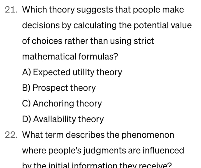 Solved Which theory suggests that people make decisions by | Chegg.com