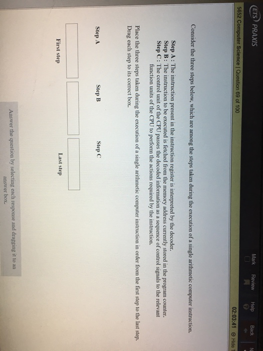 Solved (ETS) PRAXIS Mark Review Help Back N 5652 Computer | Chegg.com