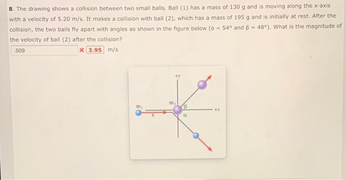 Solved 8. The drawing shows a collision between two small | Chegg.com