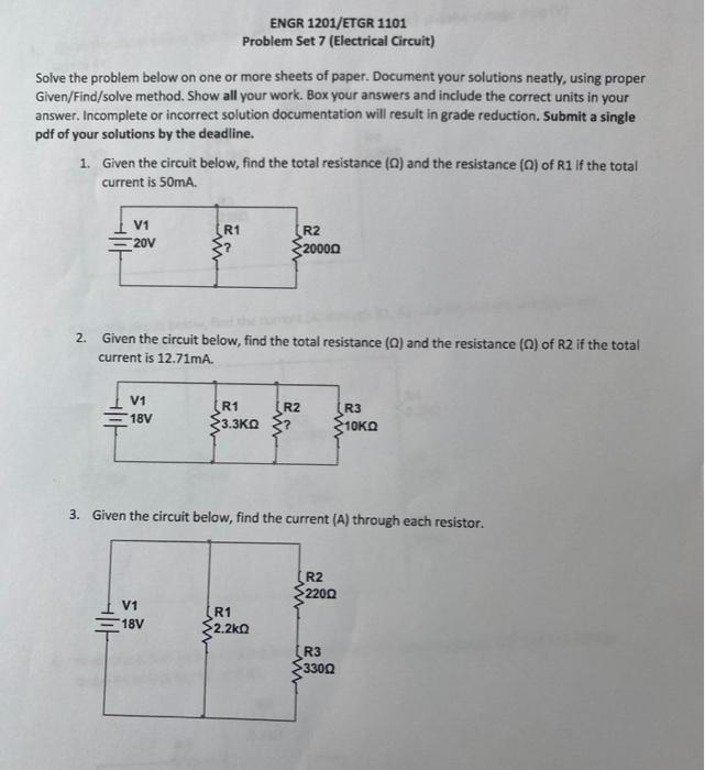 Solved ENGR 1201/ETGR 1101 Problem Set 7 (Electrical | Chegg.com