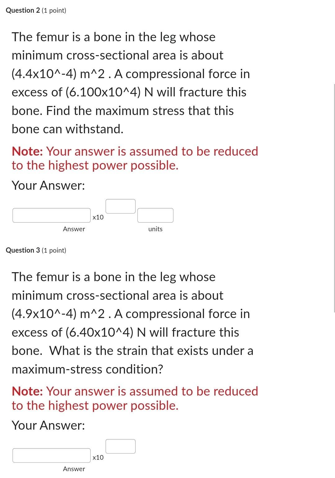 Solved The femur is a bone in the leg whose minimum | Chegg.com