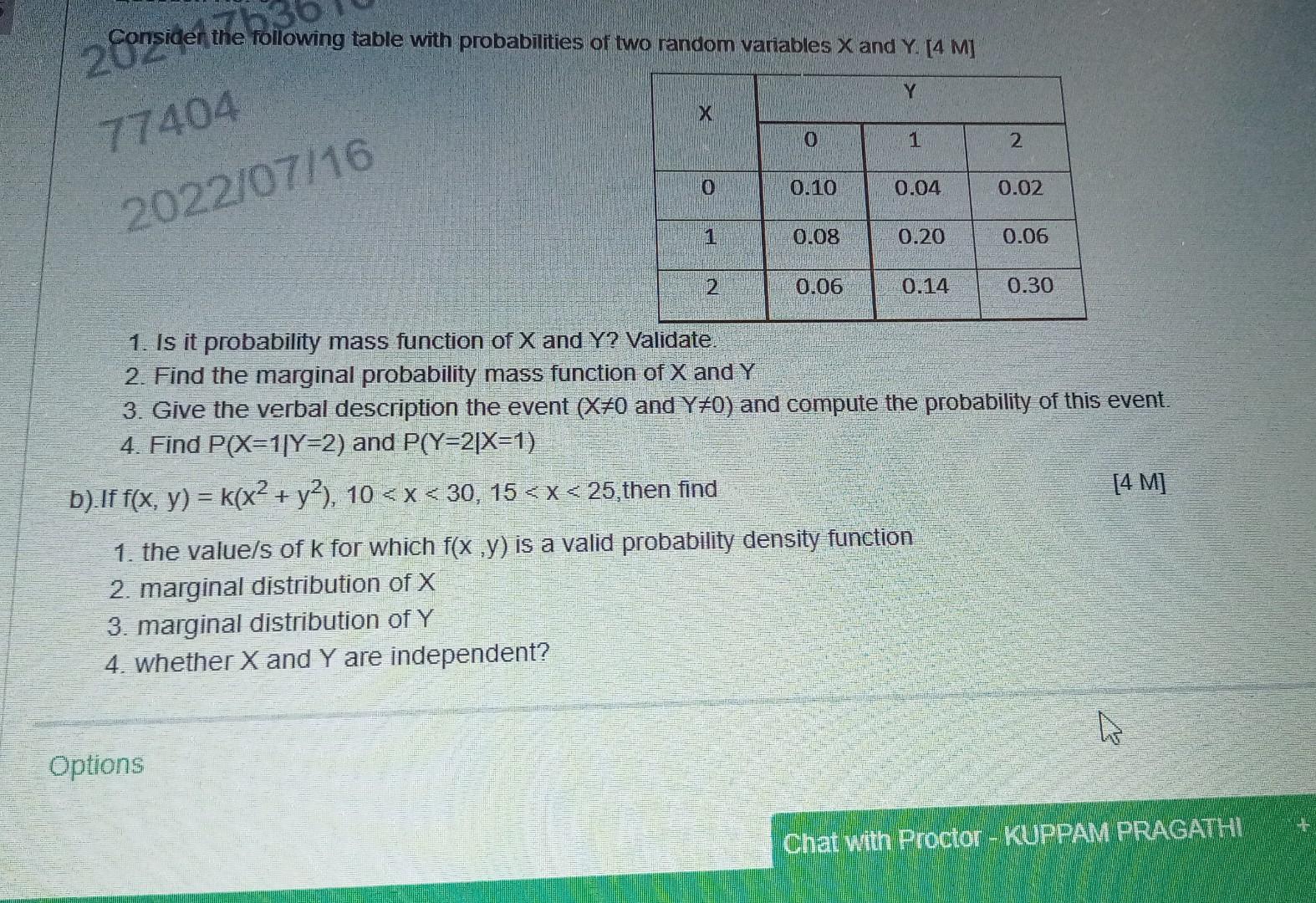 Solved Considen the following table with probabilities of | Chegg.com