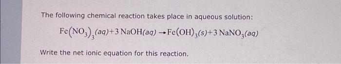 Solved The following chemical reaction takes place in | Chegg.com