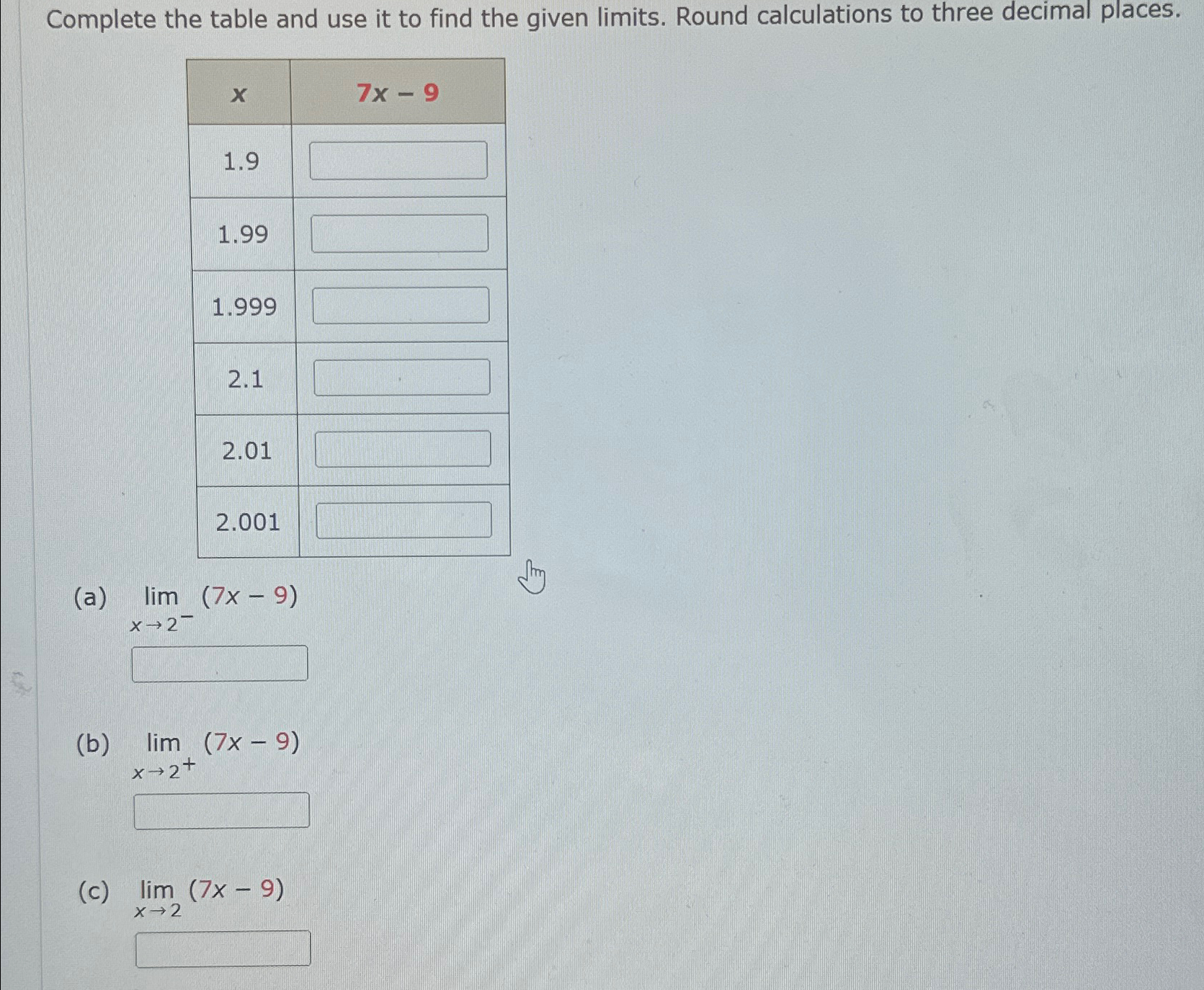Solved Complete the table and use it to find the given | Chegg.com