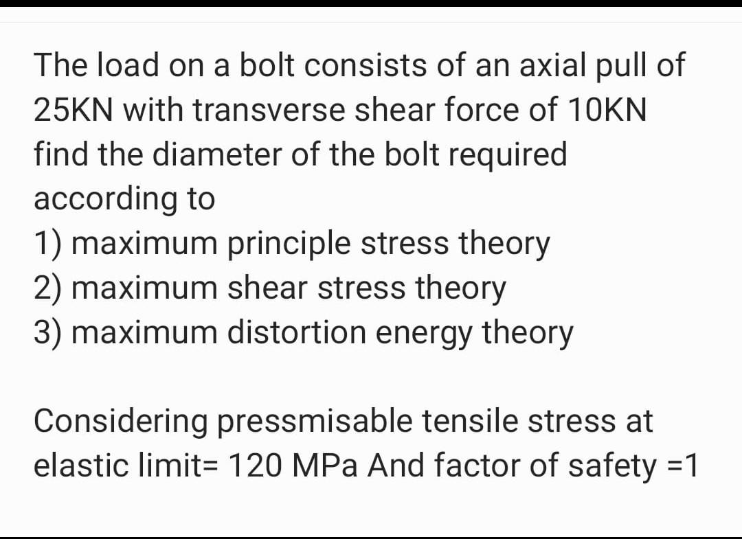 Solved The load on a bolt consists of an axial pull of 25KN | Chegg.com