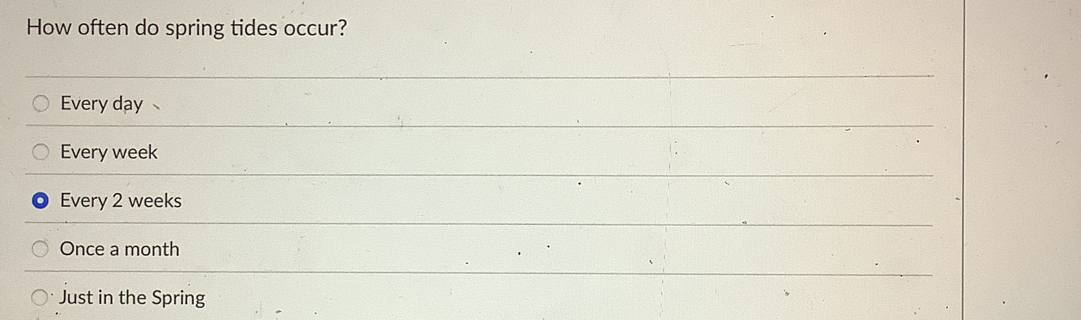 Solved How often do spring tides occur?Every dayEvery | Chegg.com