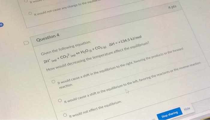 Solved Question 4 Given the following equation: | Chegg.com
