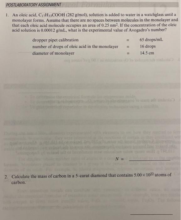 Solved POSTLABORATORY ASSIGNMENT 1. An oleic acid, C17H | Chegg.com