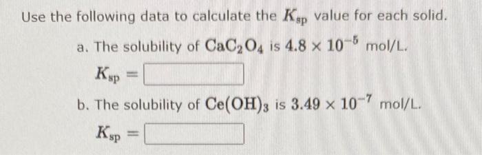Solved Use the following data to calculate the Ksp value | Chegg.com