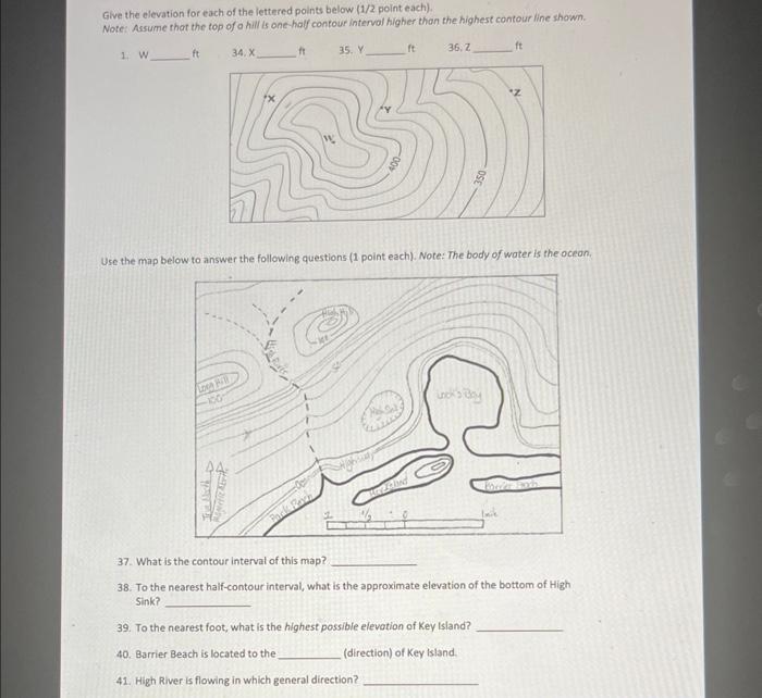 Solved Give the elevation for each of the lettered points | Chegg.com