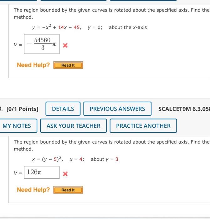 Solved The region bounded by the given curves is rotated | Chegg.com