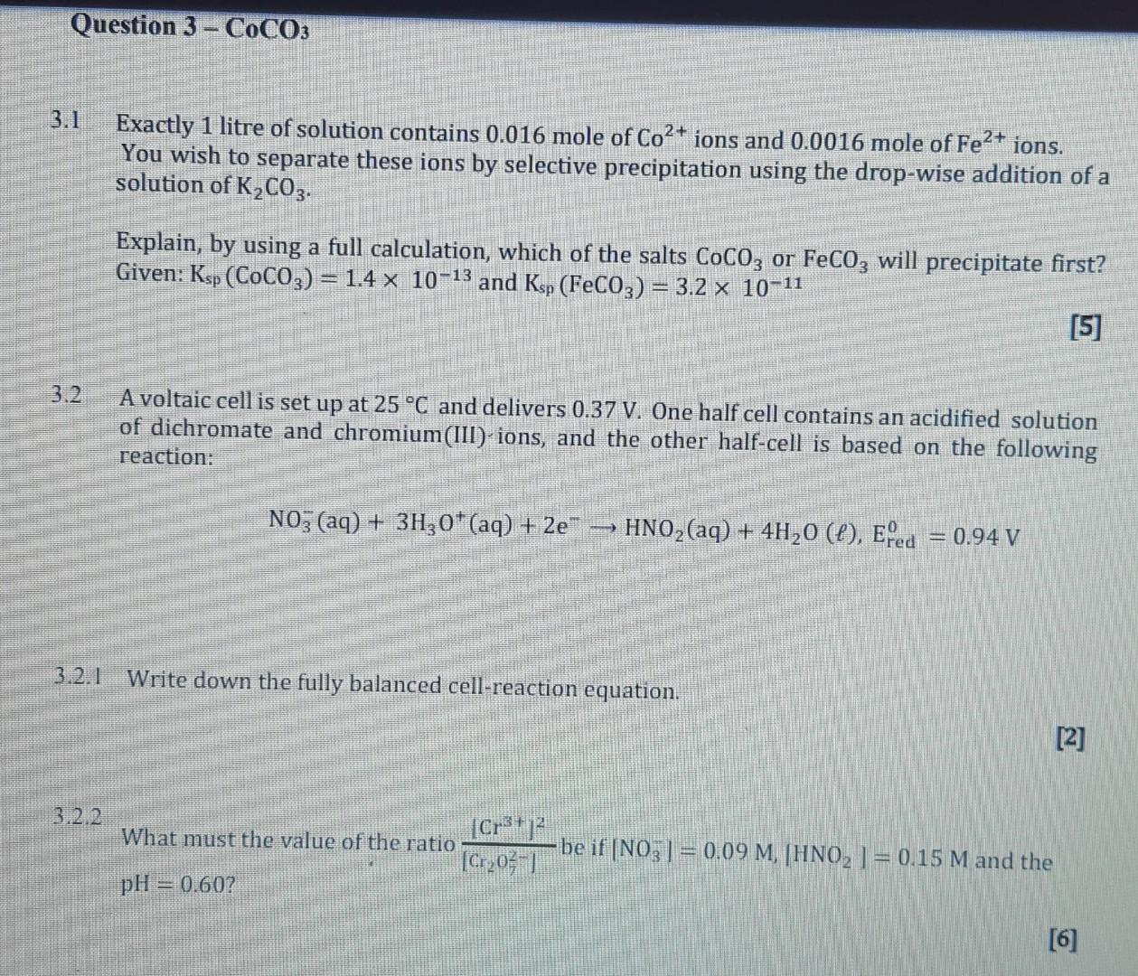 Solved Question 3- COCO3 3.1 Exactly 1 litre of solution | Chegg.com