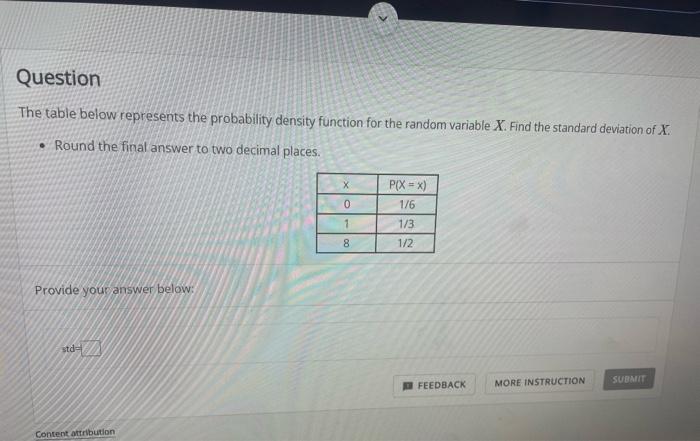 Solved Question The table below represents the probability | Chegg.com