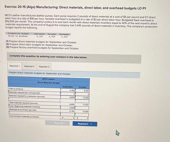 Solved Exercise 20-15 (Algo) Manufacturing: Direct | Chegg.com
