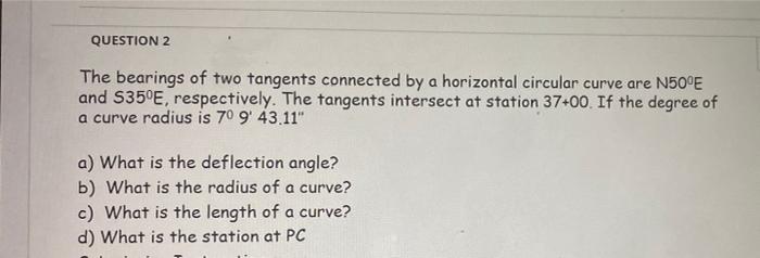 Solved QUESTION 2 The bearings of two tangents connected by | Chegg.com