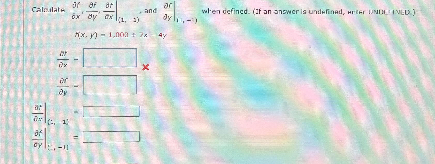 Solved Calculate delfdelx,delfdely,delfdelx|(1,-1)|, ﻿and | Chegg.com