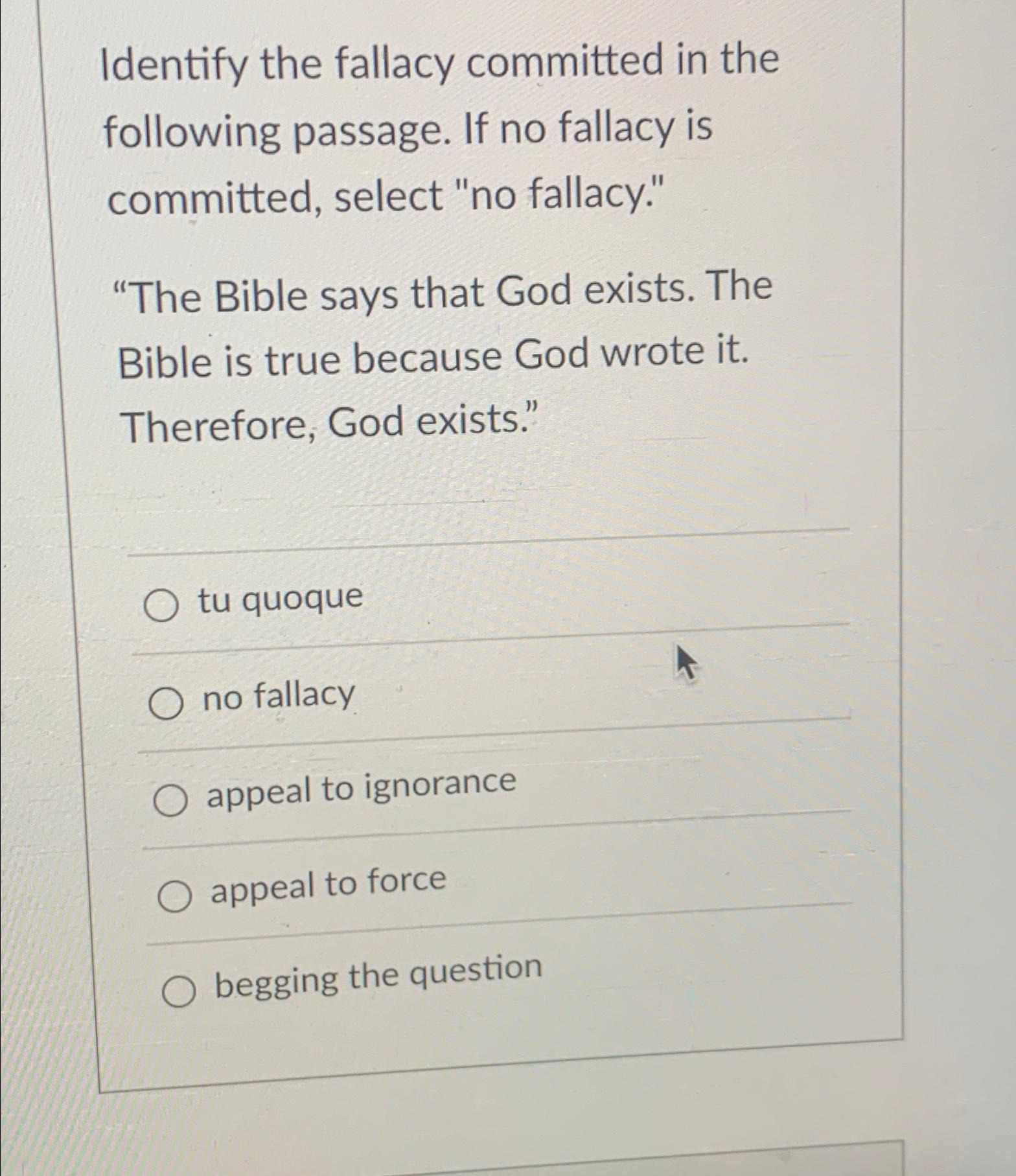 Solved Identify the fallacy committed in the following | Chegg.com