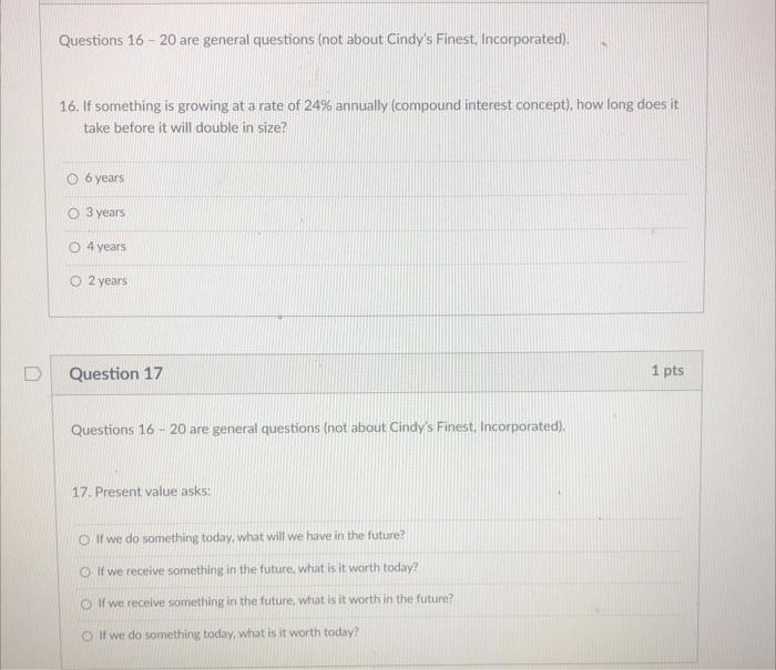 Solved Questions 16 - 20 are general questions (not about | Chegg.com