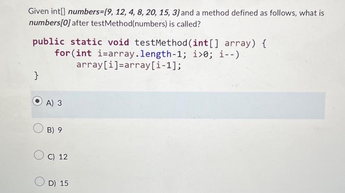 Solved Assume numbers is an int array that is currently | Chegg.com