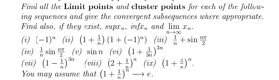 Find all the Limit points and cluster points for each | Chegg.com