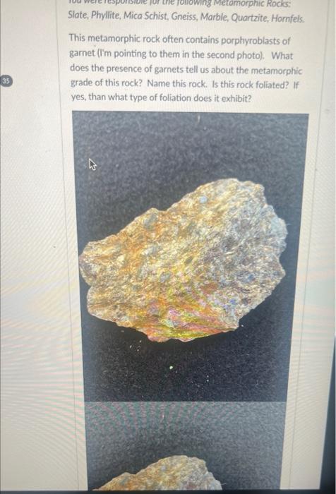 Slate, Phyllite, Mica Schist, Gneiss, Marble, | Chegg.com