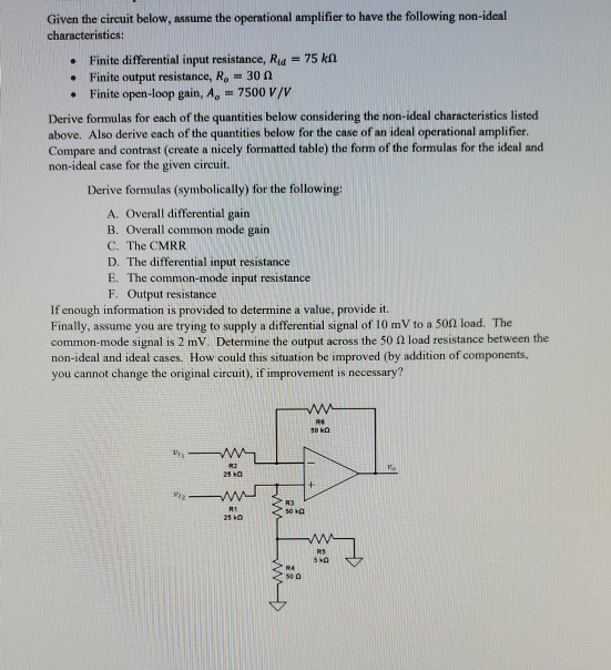 Solved Given the circuit below, assume the operational | Chegg.com