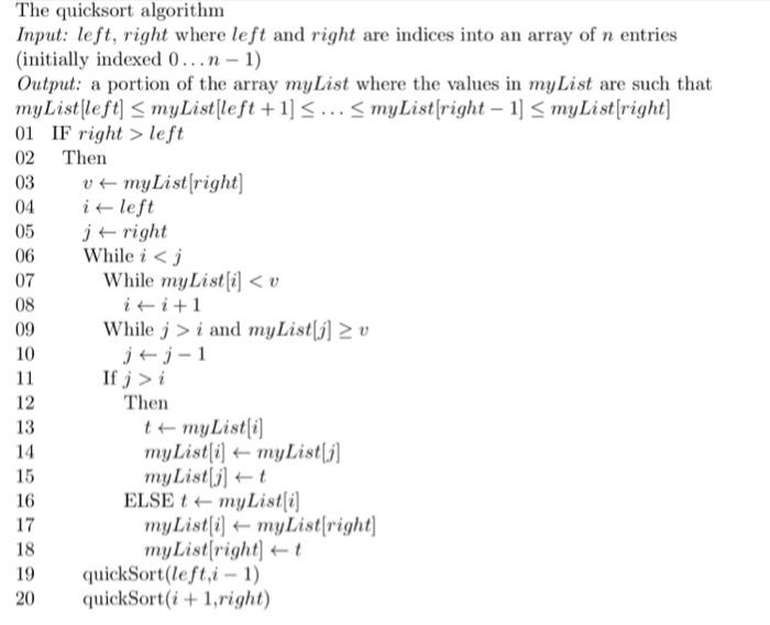 Solved 04 The Quicksort Algorithm Input Left Right Where