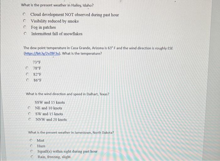 What is the present weather in Hailey, Idaho? Cloud | Chegg.com