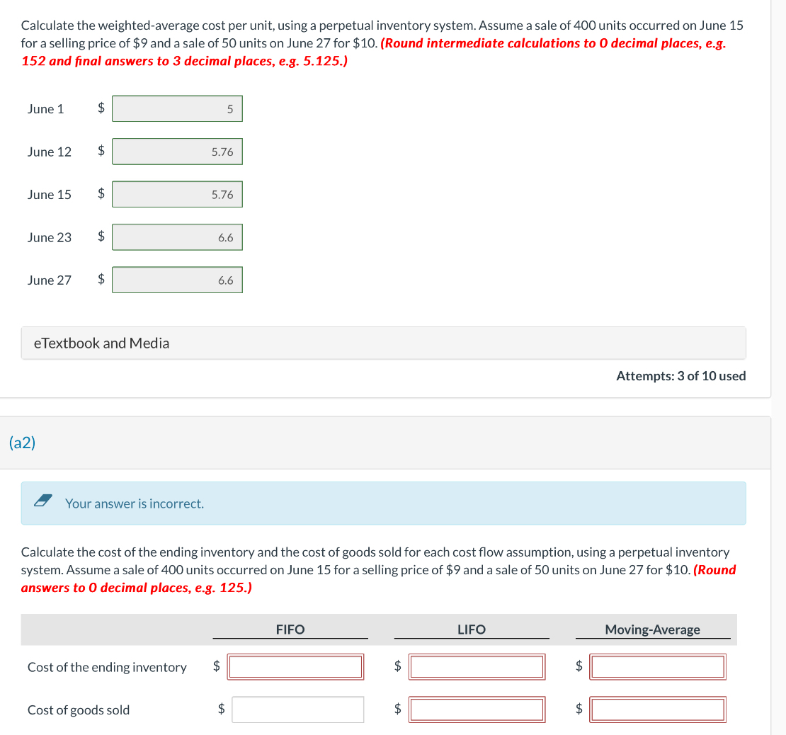 Solved Calculate the weighted-average cost per unit, using a | Chegg.com