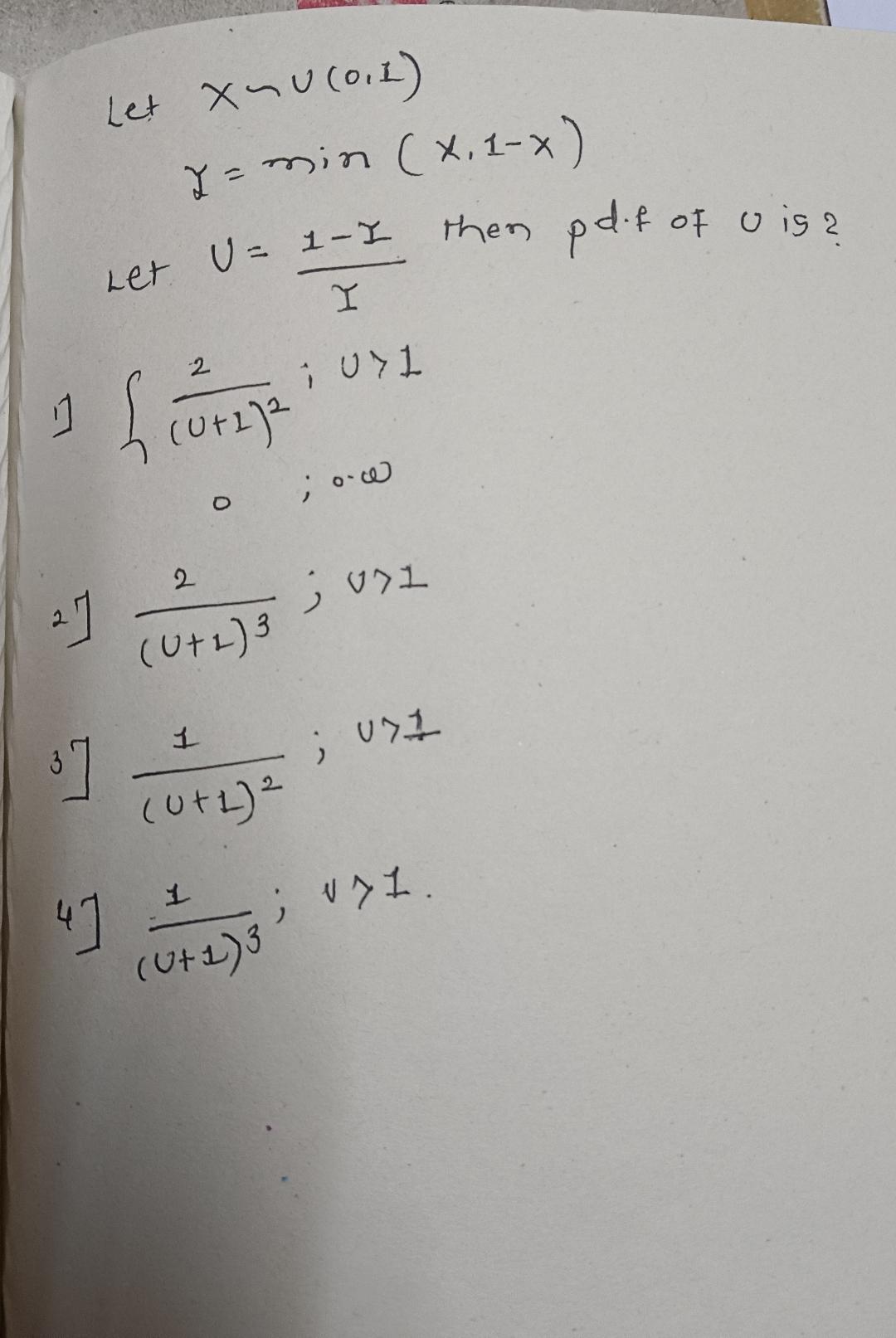 Solved Let x∼u(0,1)y=min(x,1-x)Let U=1-II ﻿then pd.f of U | Chegg.com